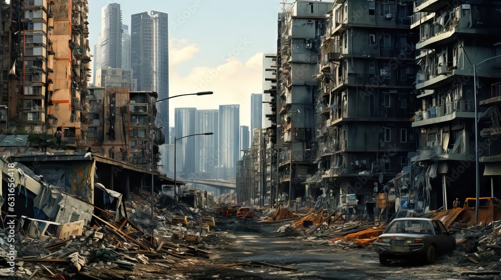 A stark contrast of impoverished neighborhoods overshadowed by towering ...