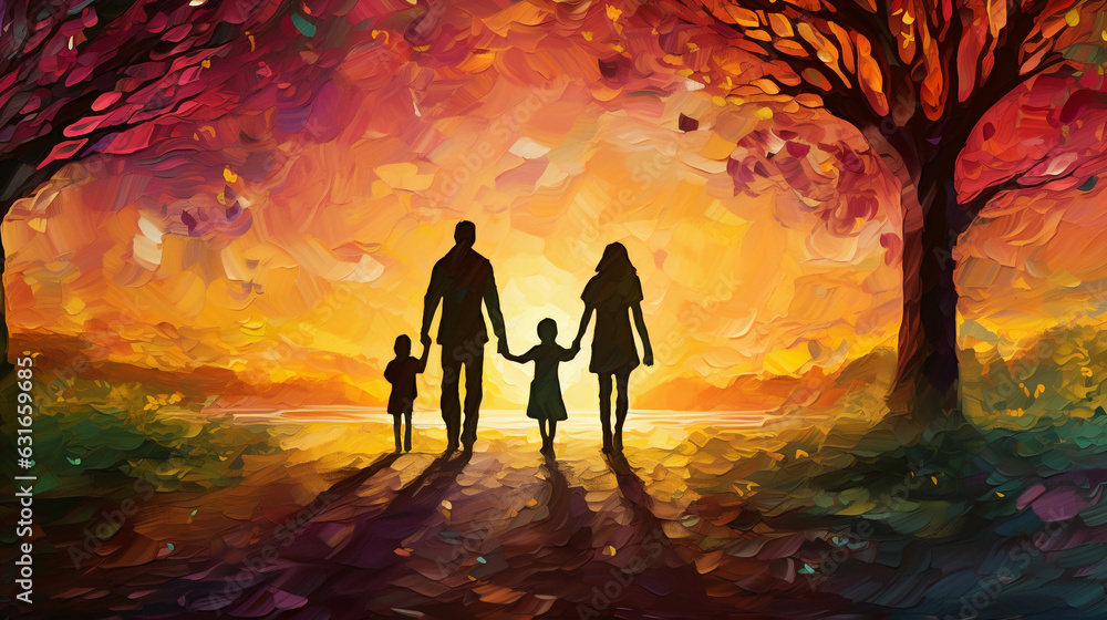 A dreamy illustration of an LGBTQ + family, all three members holding ...