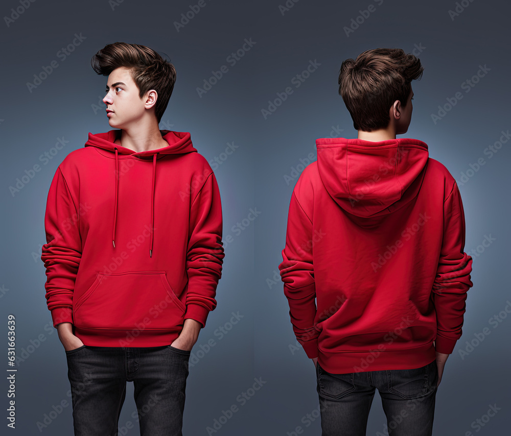 Front and back view of a red hoodie mockup for design print Stock Photo ...