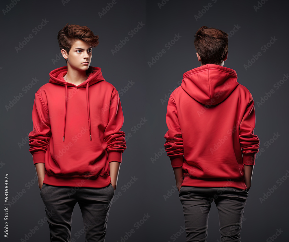 Front and back view of a red hoodie mockup for design print Stock Photo ...