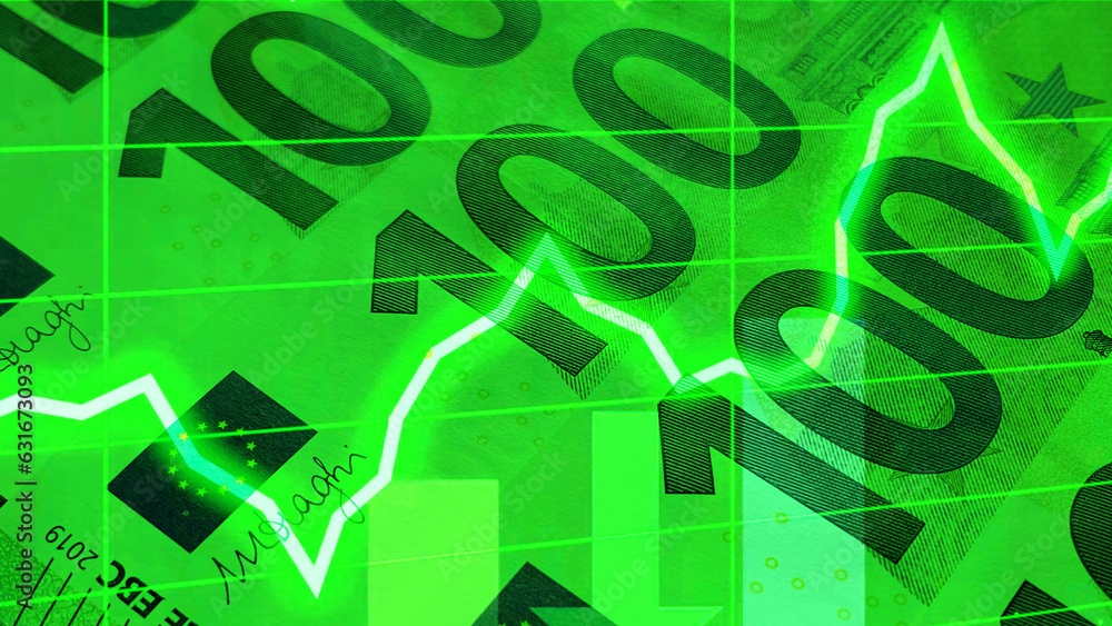 Green background of euro money. Financial chart of profit indicators ...
