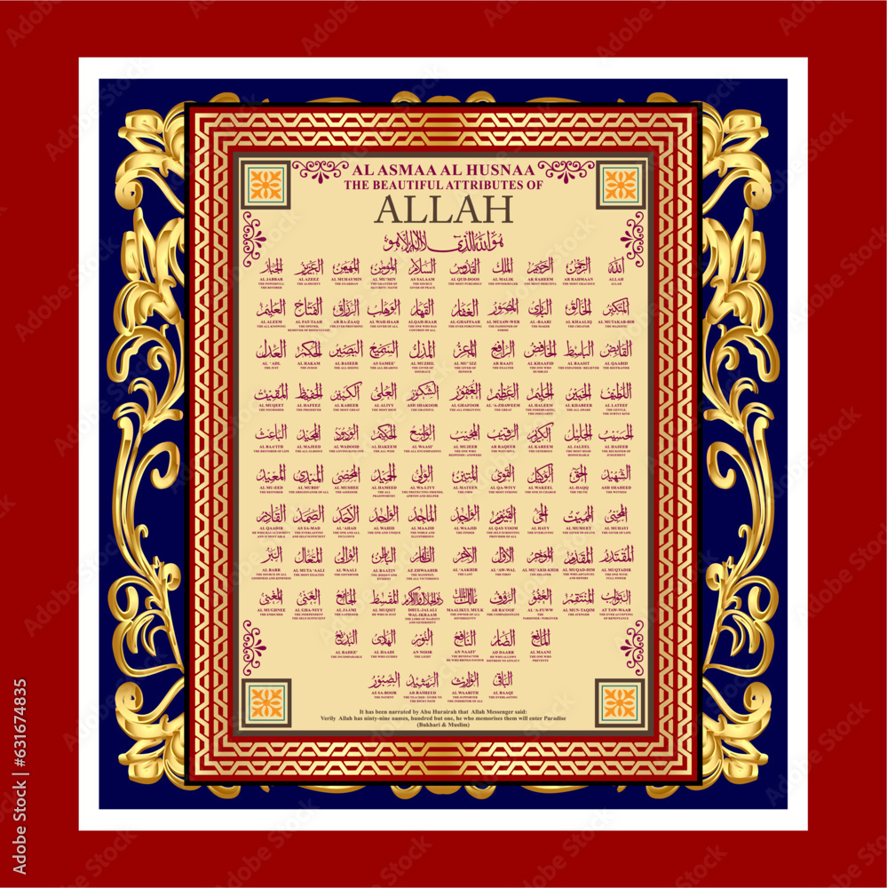 Grafika wektorowa Stock: 99 names of Allah "Asma-UL-Husna.اسما اللہ ...