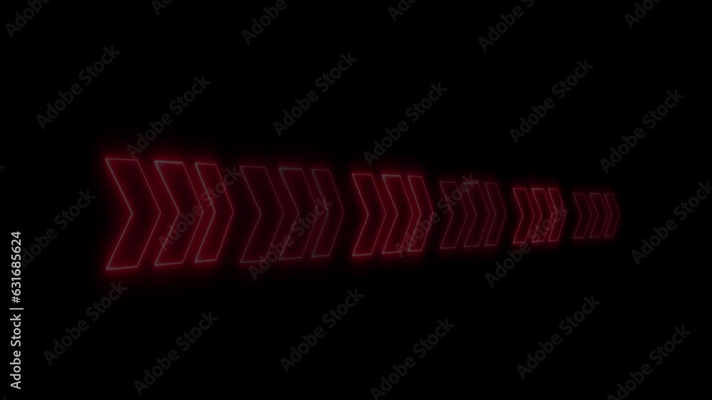 Red neon right arrow. bright material. Bright flashing arrows on black ...