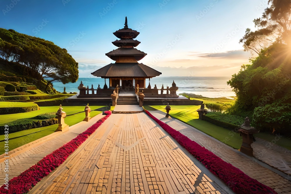 hindu temple in the tropical beach, generative Ai art Stock Photo ...