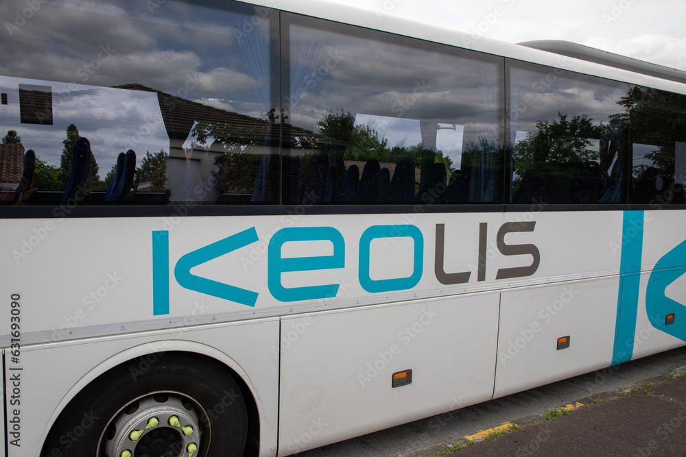 Keolis French transport group logo brand and text sign on side bus ...