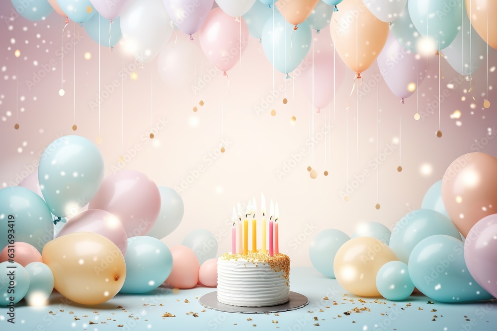 light pastel-colored birthday background with a cake and candles on the ...