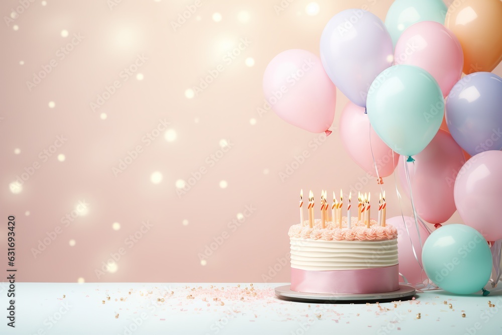 light pastel-colored birthday background with a cake and candles on the ...
