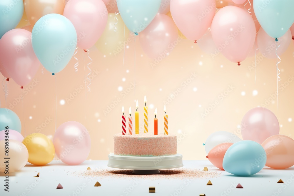 light pastel-colored birthday background with a cake and candles on the ...