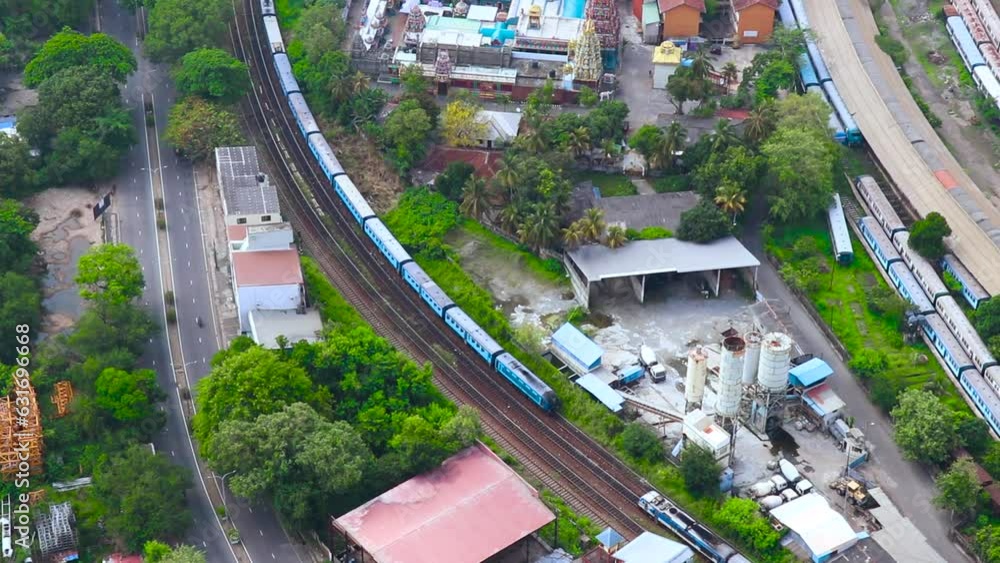 Aerial Footage of Two Trains Passing Each Other at Colombo Railway ...