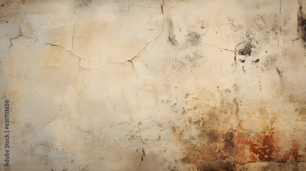 Weathered plaster wall with cracks and paint splatters as a grungy ...