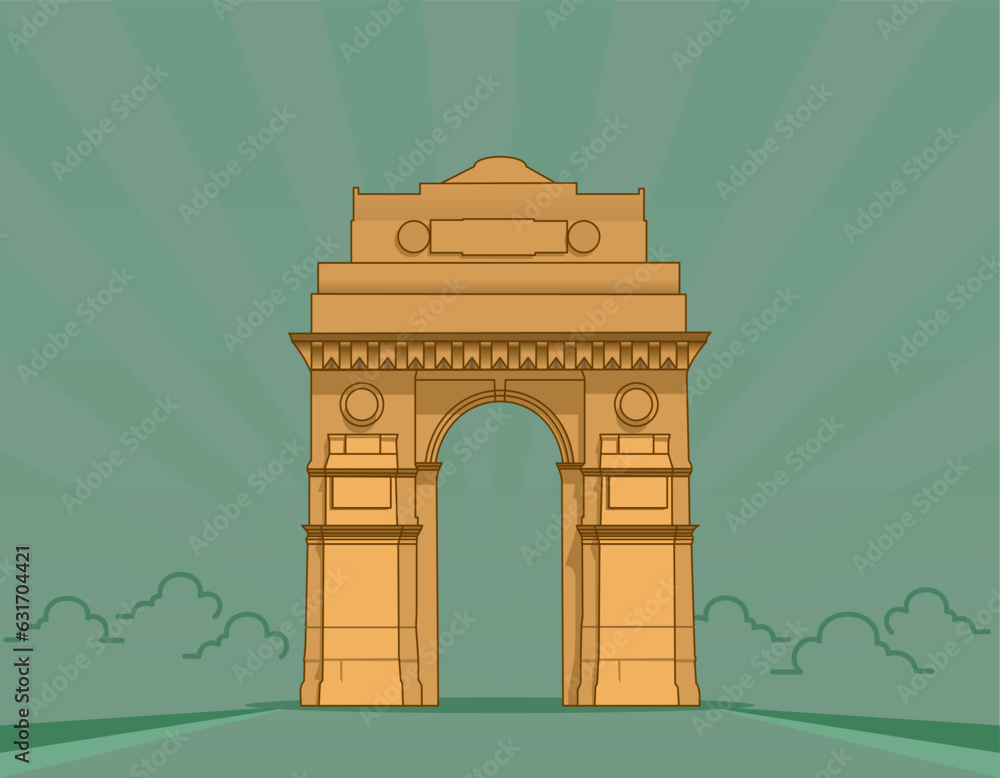 India Gate New Delhi vector illustration. landmarks in India vector ...