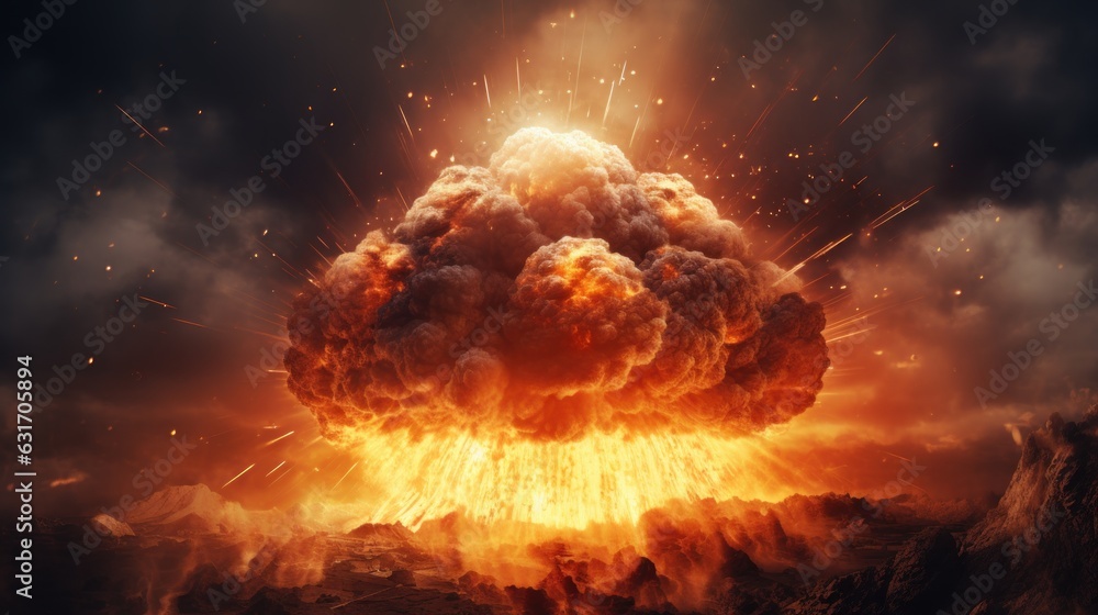 Unleashing Power: Close-up View of a Nuclear Explosion, Fire Particles ...