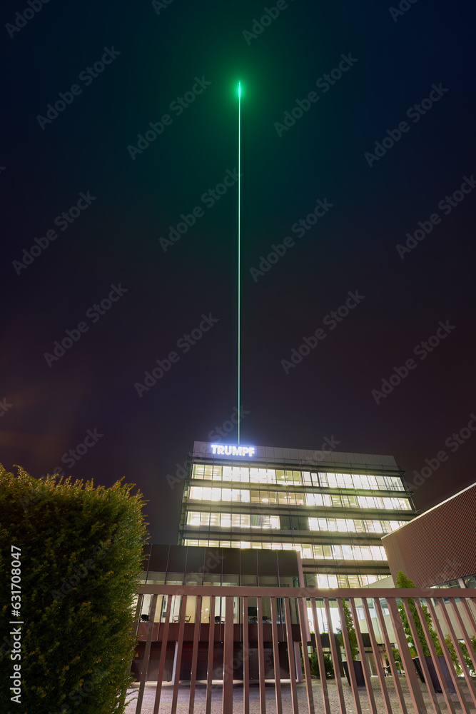 Laser beam in green. Trumpf Tool and machine technology, celebrates its ...