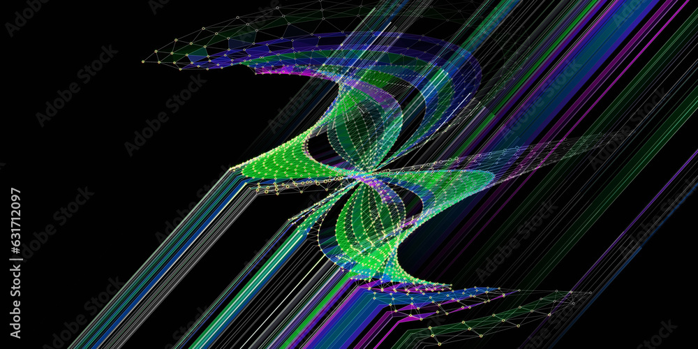 Abstract background twisting wireframe grid from color faces and ...