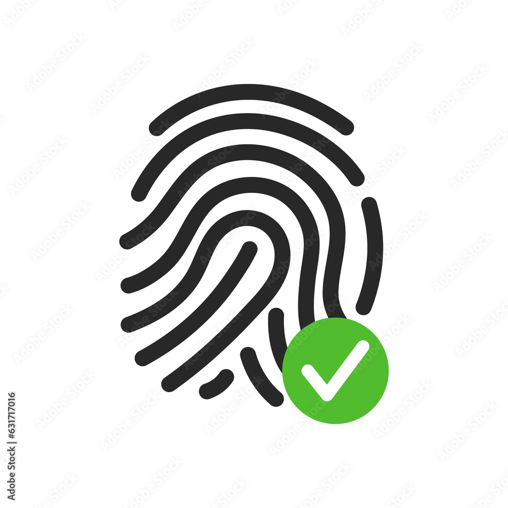 Fingerprint icon, security symbol. With green check mark and red cross ...