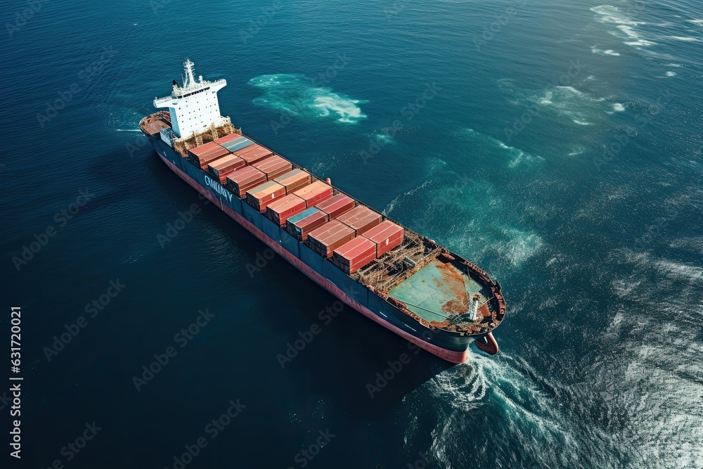 Aerial view of cargo ship with container sailing in the sea. Aerial ...