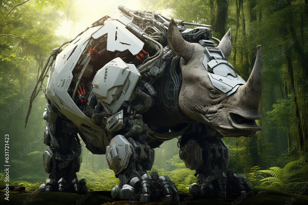 Image of rhinoceros electronic gundam robot technology in the forest ...