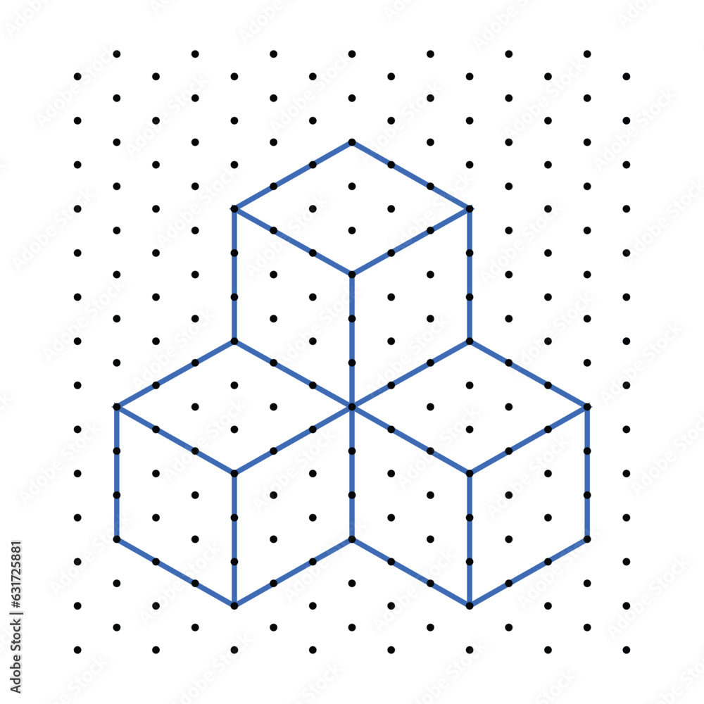 Dots grid isometric cube dotted line. line drawing. School math sheet ...