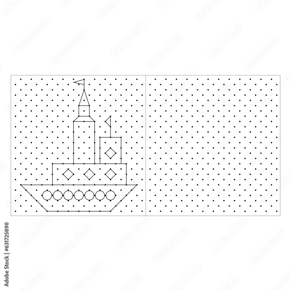 Dots grid Draw ship these shapes of the dotted line practice exercise ...