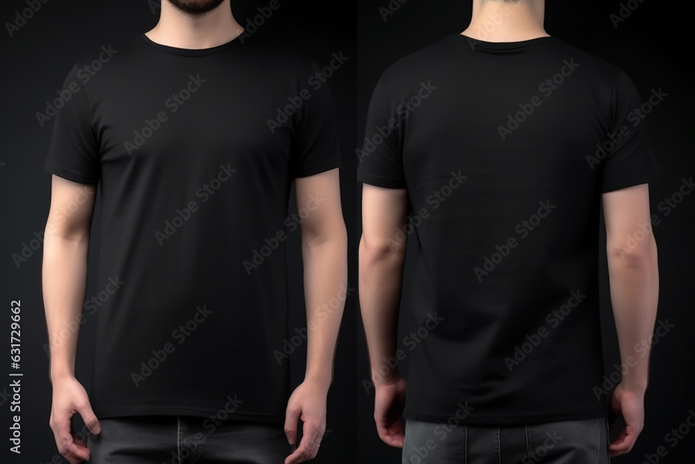 Front and Back View of Black T-Shirt For Design Mock Up Created with ...