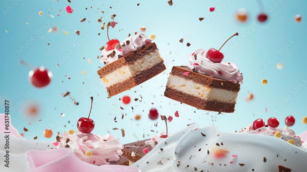 Foto de a clean detailed studio photo of layered cake slices with ...