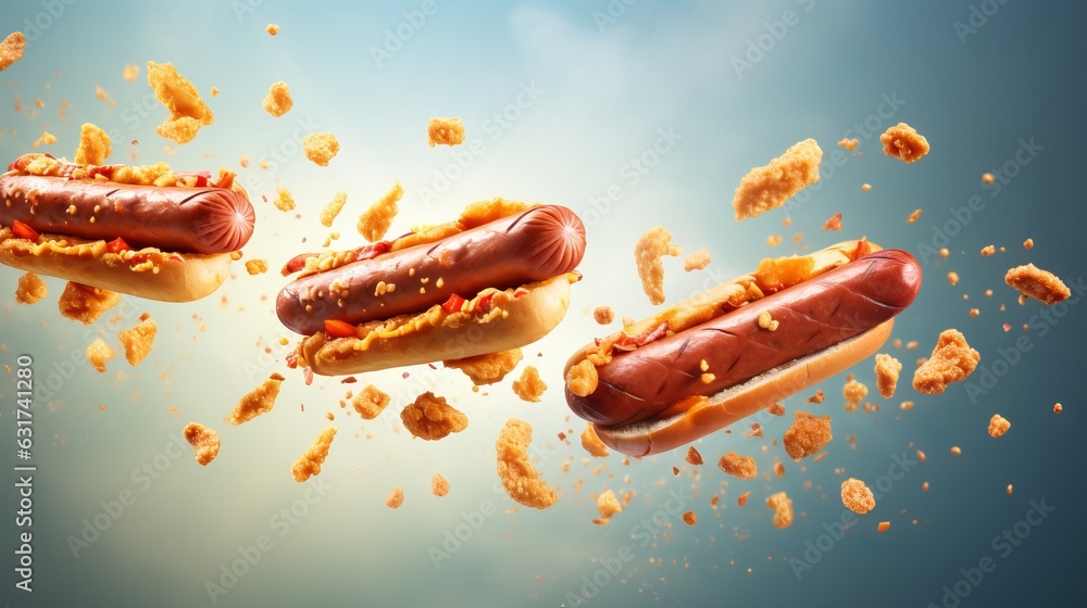 Advertisement studio banner with a soft hot dog bun and sausage ...