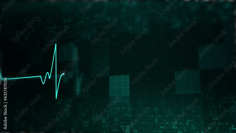 Dark green abstract medical background with bright glowing heartbeat ...