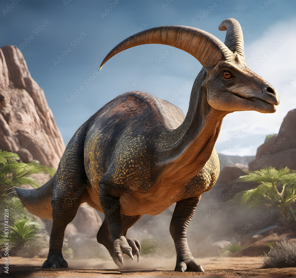 dinosaur parasaurolophus. Ancient dinosaur in the jungle. Jurassic ...