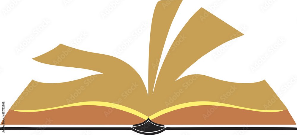 Open book side view mockup. Realistic flipping pages book in golden ...