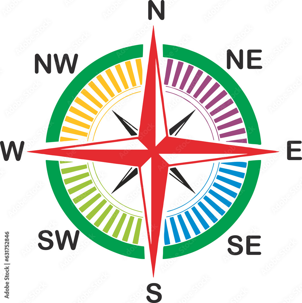 Colorful Geography science old compass isolated on transparent ...