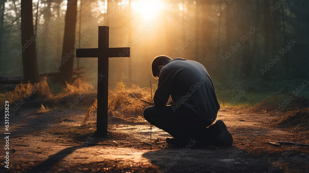 An emotive photo of a person kneeling in prayer before a Christian ...