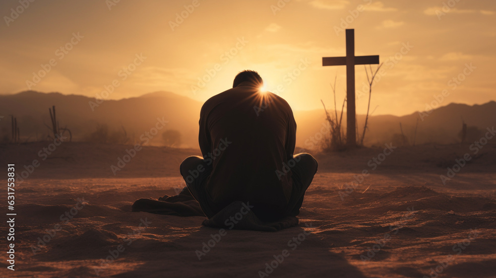 An emotive photo of a person kneeling in prayer before a Christian ...