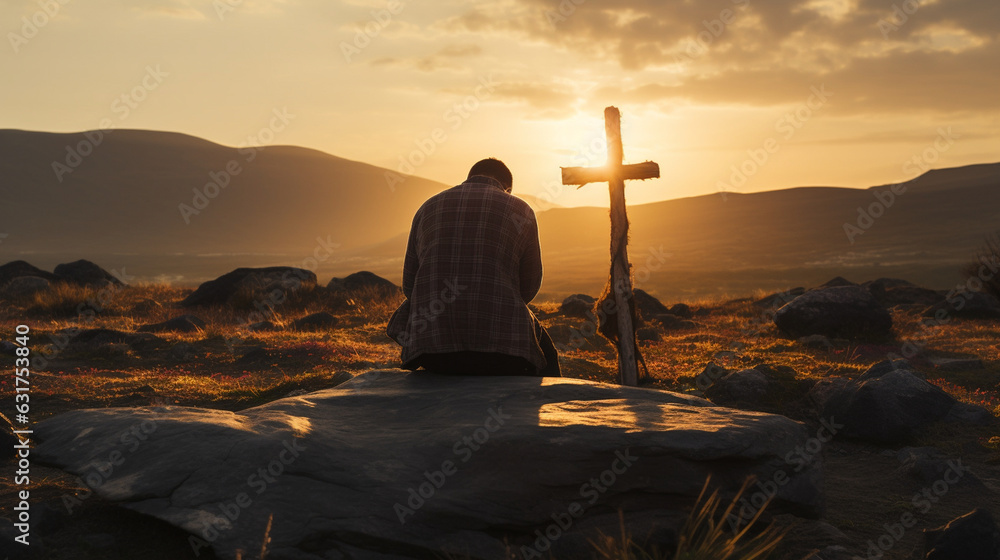An emotive photo of a person kneeling in prayer before a Christian ...