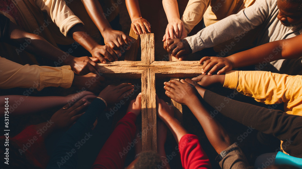 A thought-provoking depiction of a Christian cross formed from diverse ...