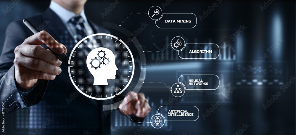 Machine learning Artificial intelligence neural network innovation technology concept. Stock ...