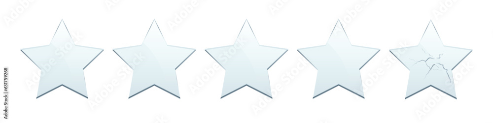 3D glass stars set vector illustration. Realistic glossy broken and ...