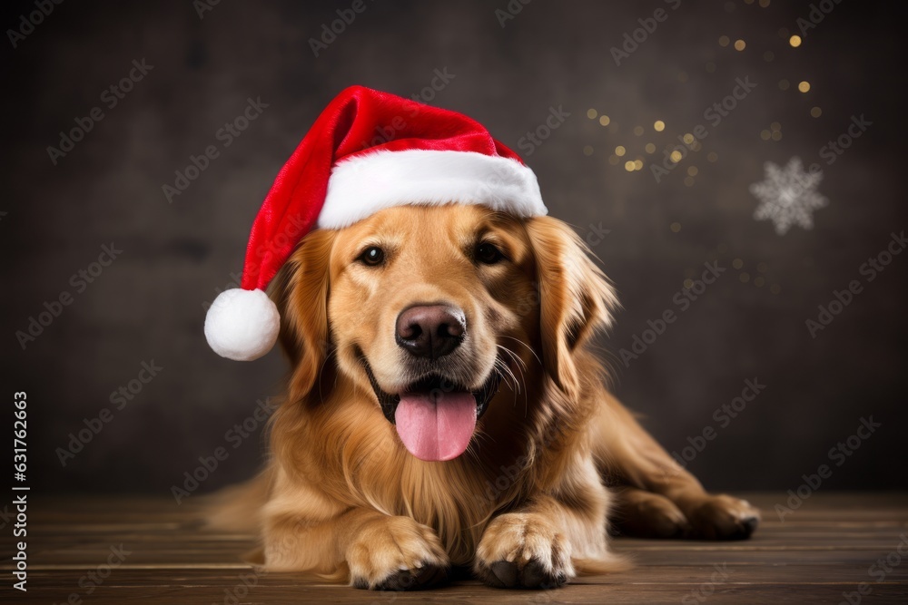 Divertido perro con un gorro de papa noel, celebrando la navidad en ...
