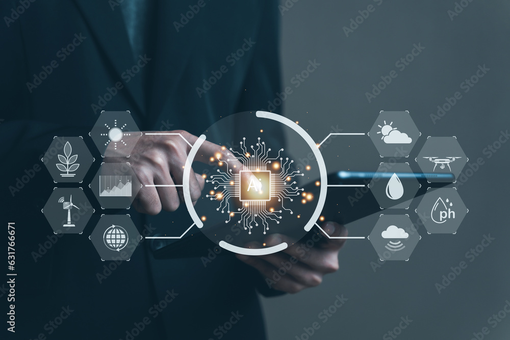 Artificial intelligence (Ai) Smart farmer technology. Ordering through ...