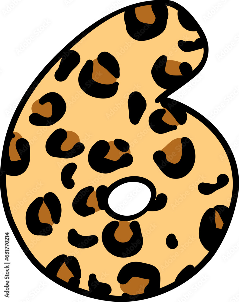 Cute Leopard Number Six Doodle for Kids. safari Hand Drawn Outline ...