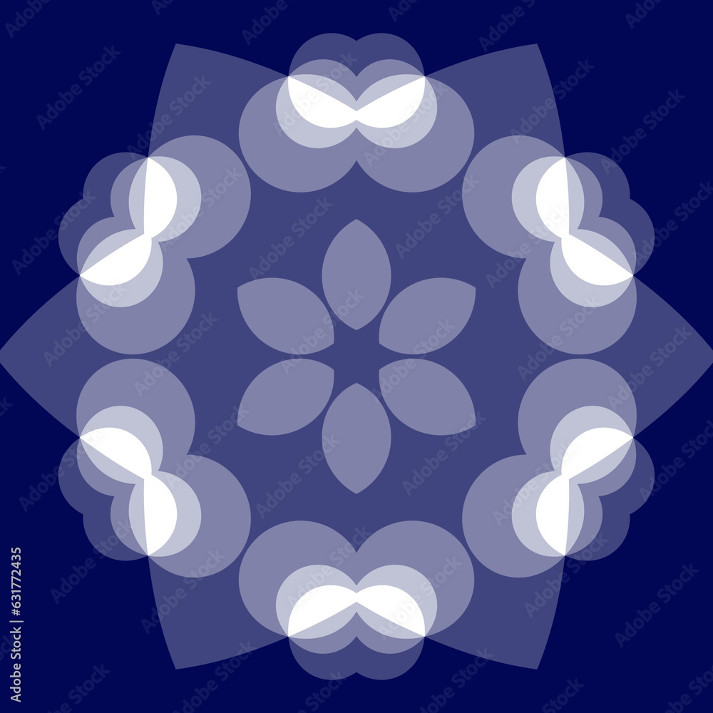 shades of dark blue and indigo overlapping discs in 2D pattern and ...