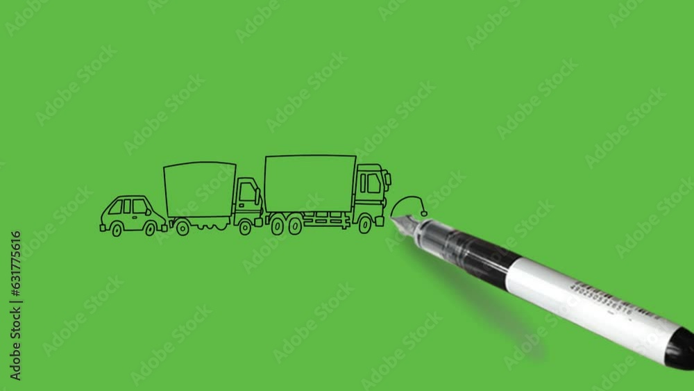 draw six different vehicles run after one another in straight line with ...