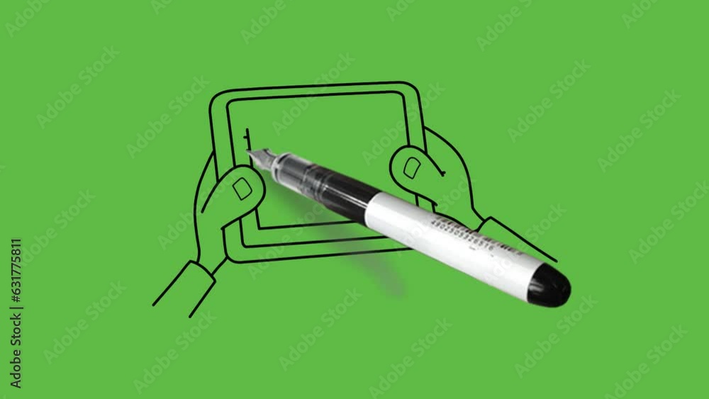 draw human hand hold modern electrical device tablet show red graph of ...