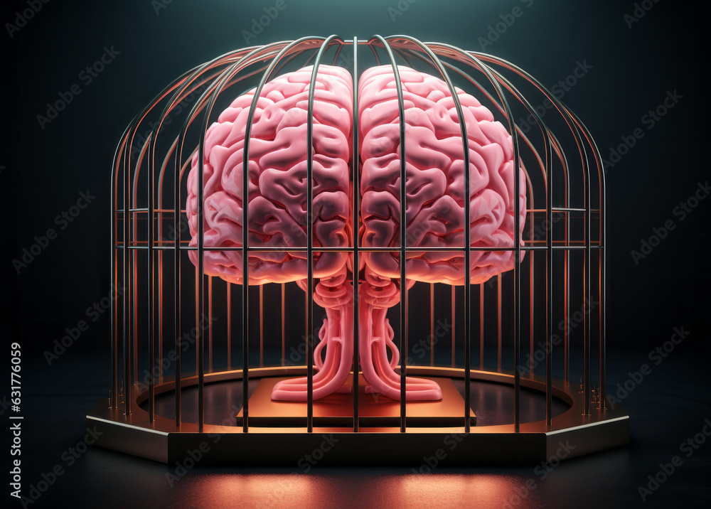 The human brain locked in a cage. The concept of a closed, limited mind ...