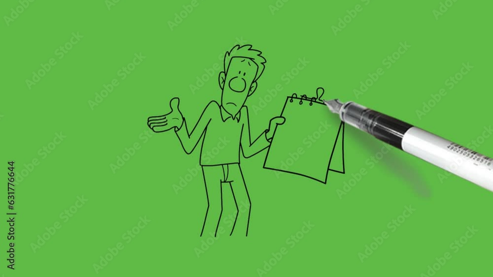 draw standing young man show calendar of YEAR with black outline on ...