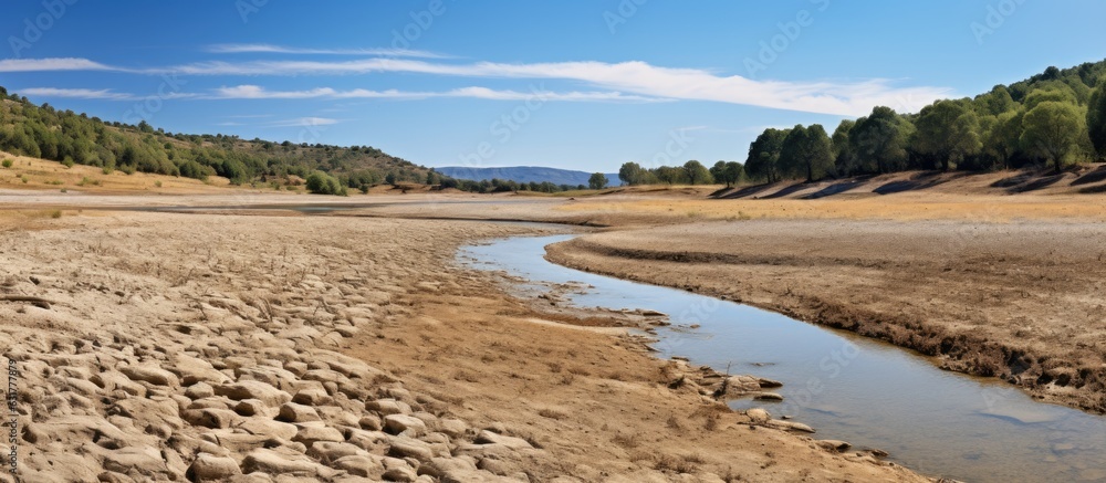 The riverbed of the Pinios, one of the longest rivers in Thessalia ...