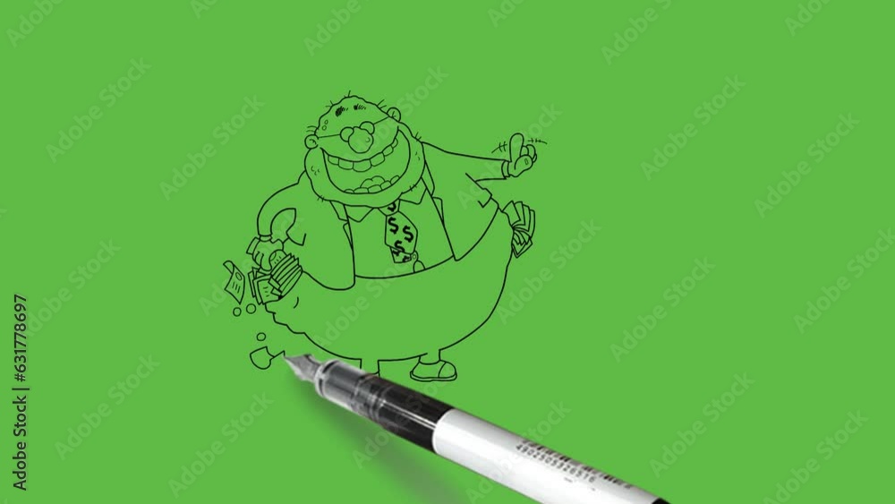 draw fat man cartoon character laugh with joy distribute currency and ...