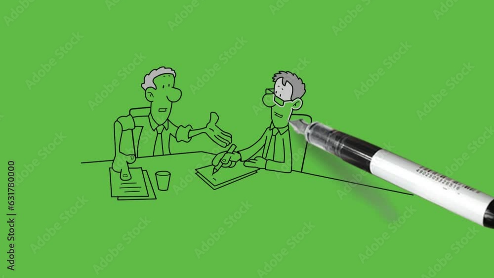 draw group of three person men and woman sit on chair do paper work ...