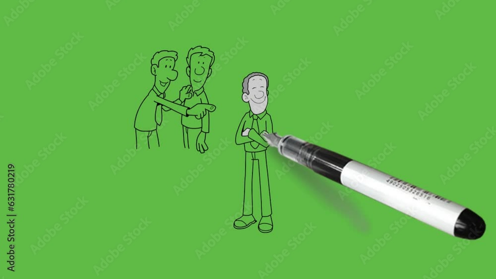 draw group of five person men and woman stand in different pasture hold ...