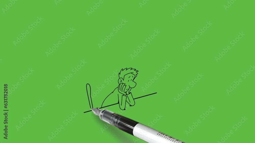 draw young man sit on chair lean forward on table hold his hand on ...