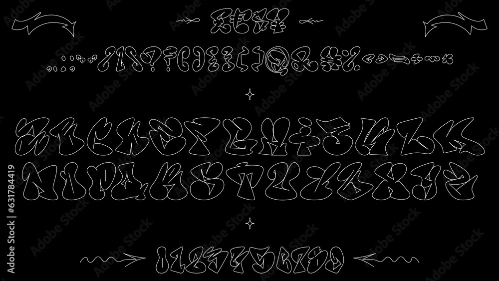 Graffiti Y2K alphabet. Trendy line typeface design. The stroke ...